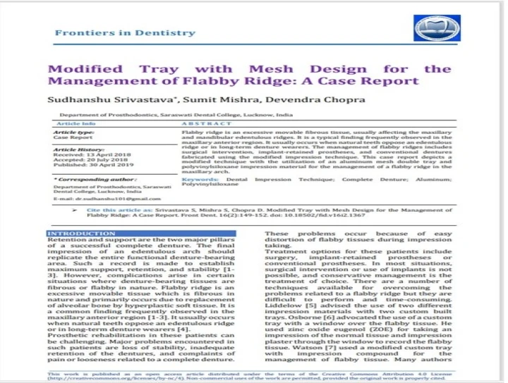 Modified Tray with Mesh Design for the Management of Flabby Ridge: A ...