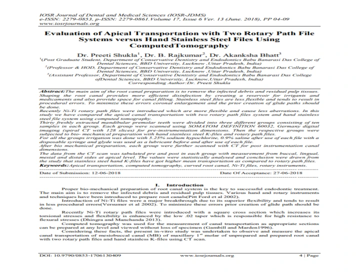 Evaluation of Apical Transportation with Two Rotary Path File Systems ...